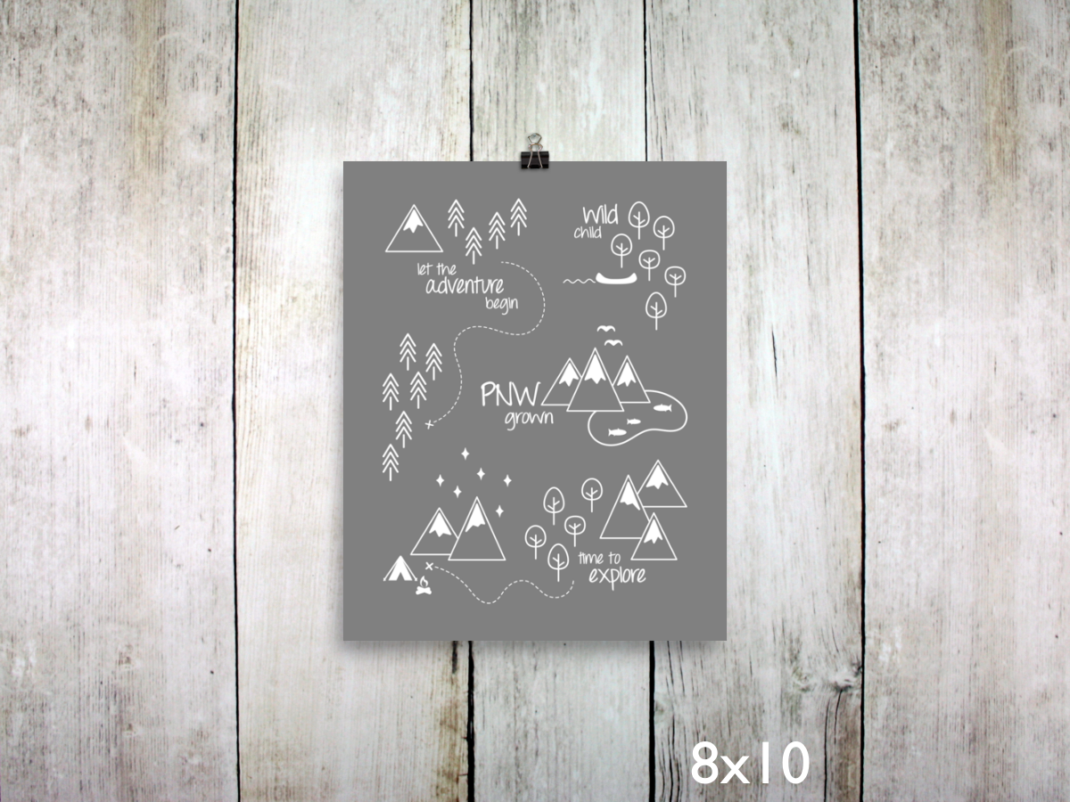 Print - PNW Scene / White on Gray – Three in Kind